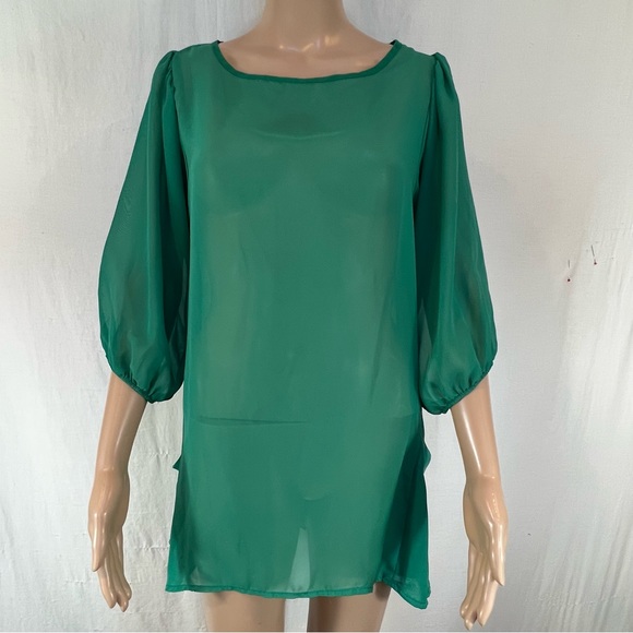Lily White | Tops | Lily White Womens Sz M Green Sheer Tunic Asymmetric ...